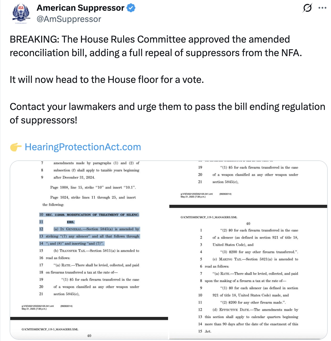 House Passes Reconciliation Bill Removing Suppressors From the NFA - Shooting News Weekly